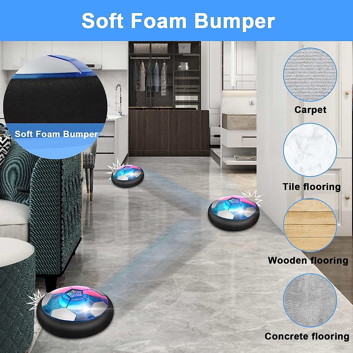 Nazano 3-in-1 Hover Hockey Soccer Ball Kids Toys Set, Led Lights Floating Air Football, Indoor Outdoor Sport Toys for Kids, Christmas Birthday Gifts for Boys Girls Aged 3 4 5 6 7 8-12