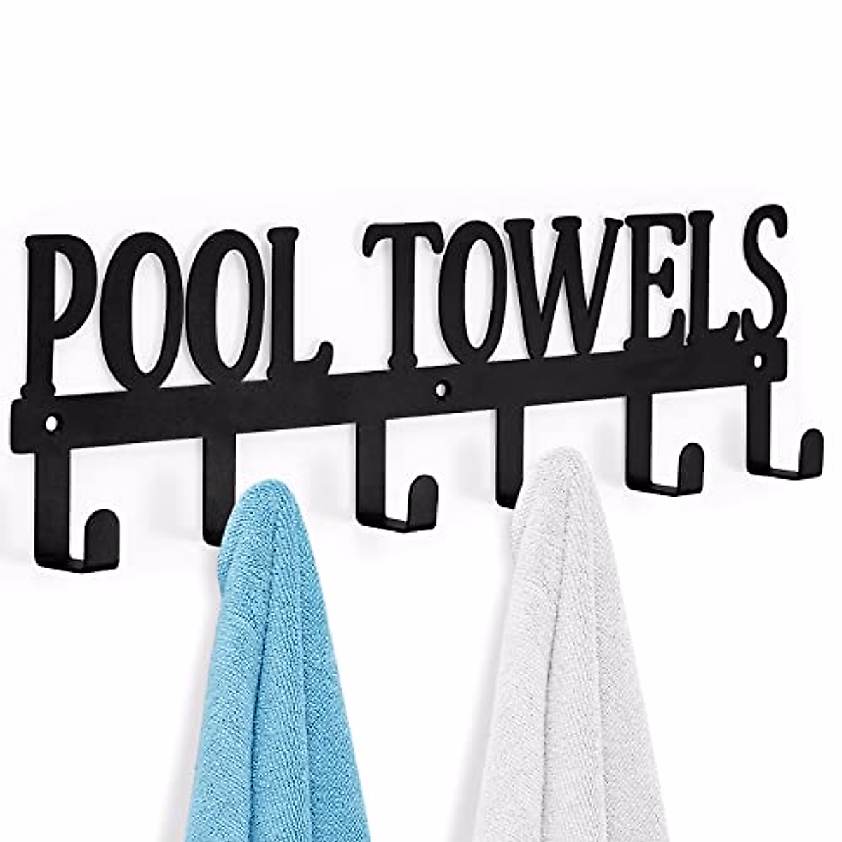 Pool Towel Rack Outdoor Towel Drying Rack Beach Towel Holder Poolside Towel Storage Wall Mounted Metal Hooks for Bath Towel, Robe Swimsuit, Coat, Bag, Keys