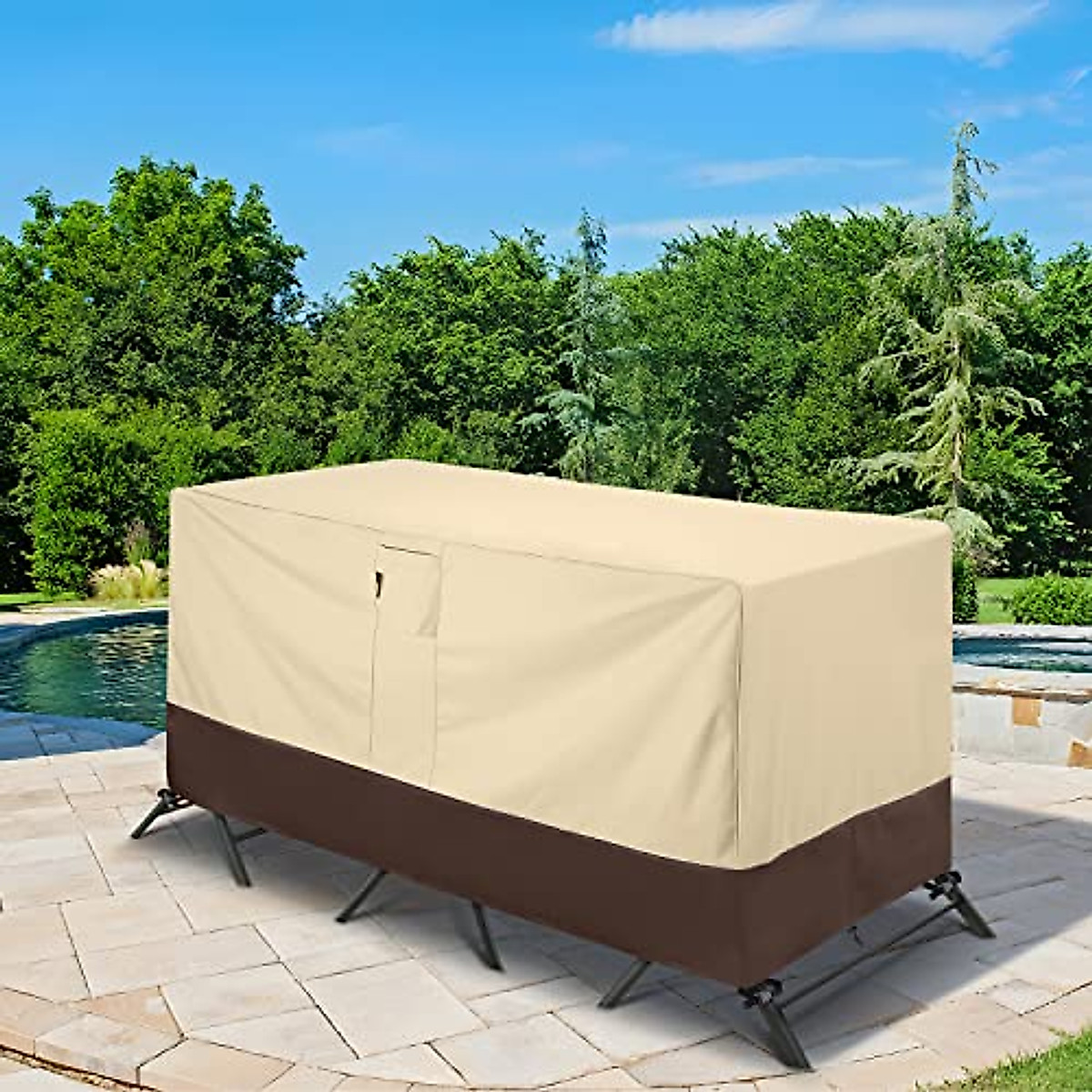 Arcedo Patio Bistro Cover, Waterproof Outdoor Furniture Cover, Heavy Duty Patio Bar Table and Chairs Covers, 80" L x 32" W x 30" H, Beige & Brown