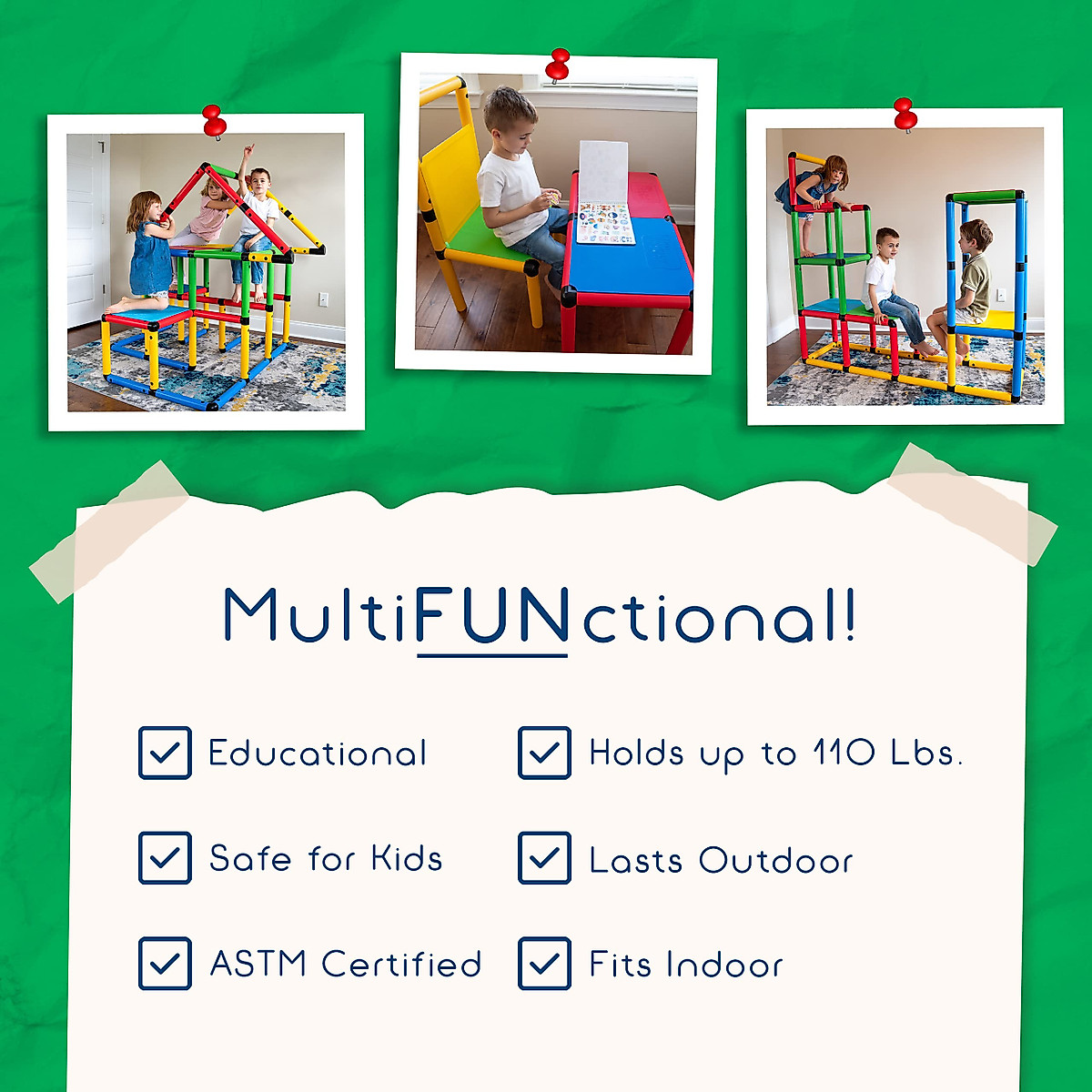 Funphix Kid's Playground Slide Set - Montessori Jungle Gym - STEM Buildable Climbing Toys for Toddlers 2-12 - Indoor & Outdoor Playhouse, 296 Pieces Deluxe Set