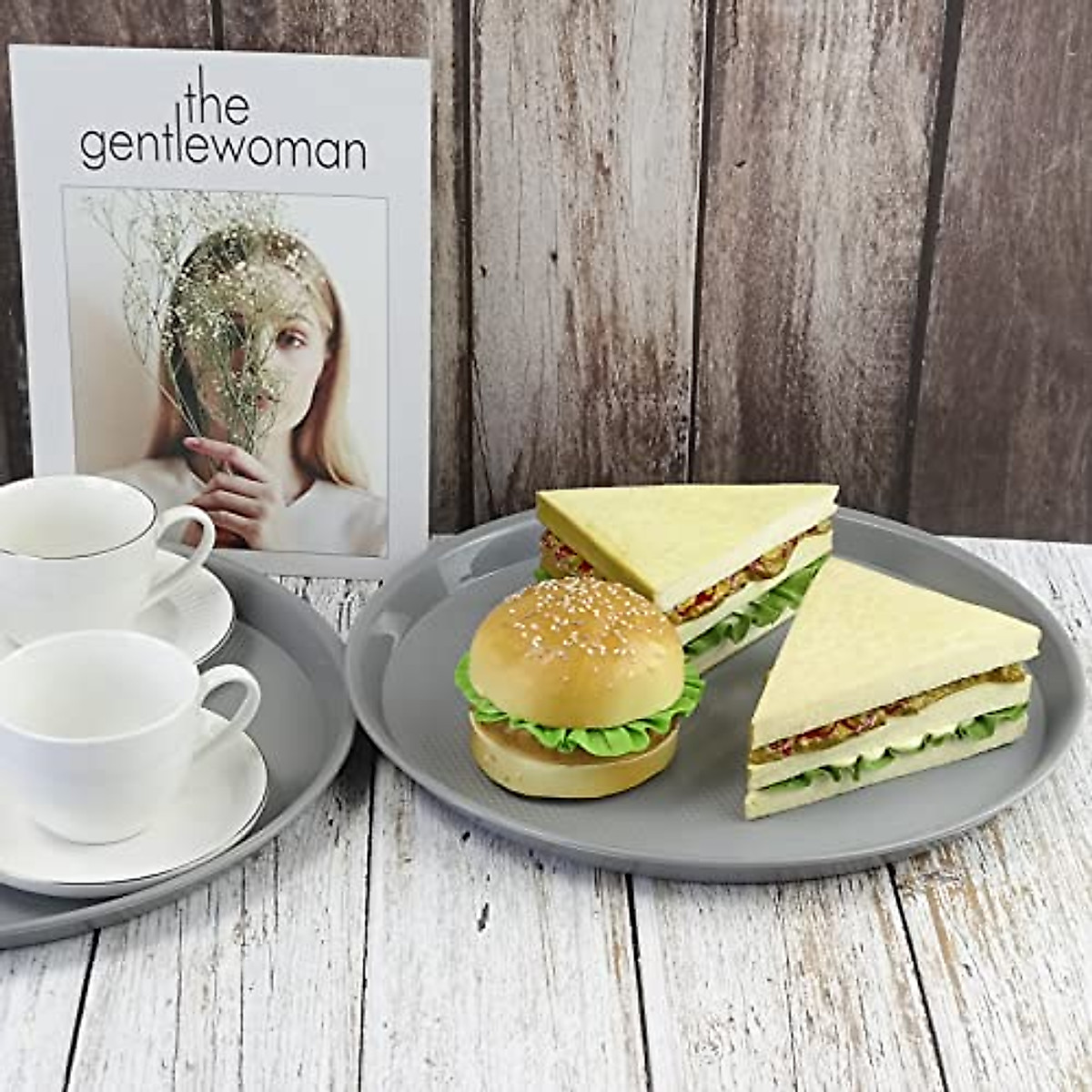 Innouse 4 Pack Food Service Tray Round, Waitress Tray Restaurant Drink Tray, Gray, R