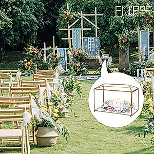 ELLDOO 12.6" Gold Glass Wedding Card Box with Heart Lock, Glass Gift Boxes, House Shape with Feet Clear Terrarium Planter for Wedding Receptions, Centerpiece Decor, Keepsake, Gift Display Box, Large Size