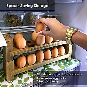 Gui's Chicken Coop Egg Holder - Countertop Stackable Egg Rack For Fresh Eggs - Rustic Kitchen Decor (Double Rack)