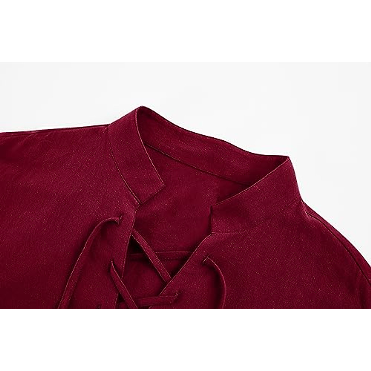 Karlywindow Mens Medieval Pirate Shirt Retro Renaissance Viking Long Sleeve Lace Up Mercenary Halloween Scottish Tops Wine Red