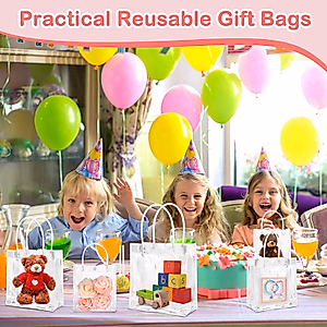 WDSHCR 50 Pcs Clear Gift Bags with Handles Plastic Gift Bags Transparent Reusable Tote Bags Candy Goodie Bags for Mother's Day Boutique Wedding Birthday Baby Shower Party (5.1 x 5.9 x 2.7 Inch)
