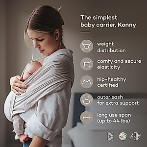 Konny Baby Carrier Elastech Luxury Carrier Wrap, Easy to Wear Baby Wrap Carrier, Perfect Essentials Cloths for Newborn Babies up to 44 lbs, (Charcoal, L)