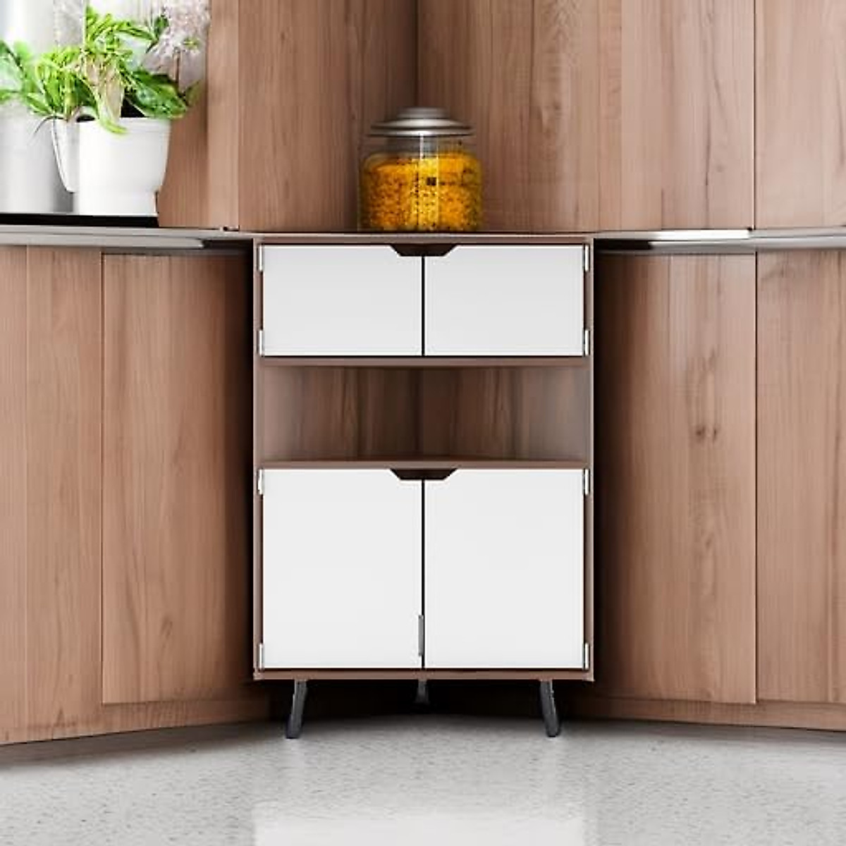 sogesfurniture Corner Cabinet with Doors and Shelves, 3-Tier Freestanding Floor Corner Storage Cabinets for Small Space, Bathroom, Living Room, Kitchen, Bedroom