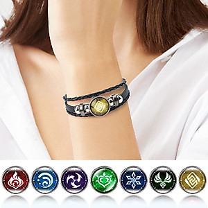 UTIEHD Genshin Impact Bracelet 7 Pcs, Animne Luminous Bracelet, Element Luminous Bracelets Glow in Dark, God's Eye Time Gem Bracelet of Fire, Ice, Wind, Grass, Rock, Thunder, Water