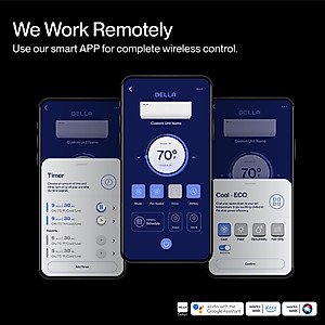 DELLA 18K BTU ODU 2 Dual Zone 9000 9000 BTU Wifi Mini Split Air Conditioner Work with Alexa, 19 SEER2 208-230V Cools Up to 800 Sq.Ft Multi Zone Ductless Pre-Charged Heat Pump, 16ft Installation Kits