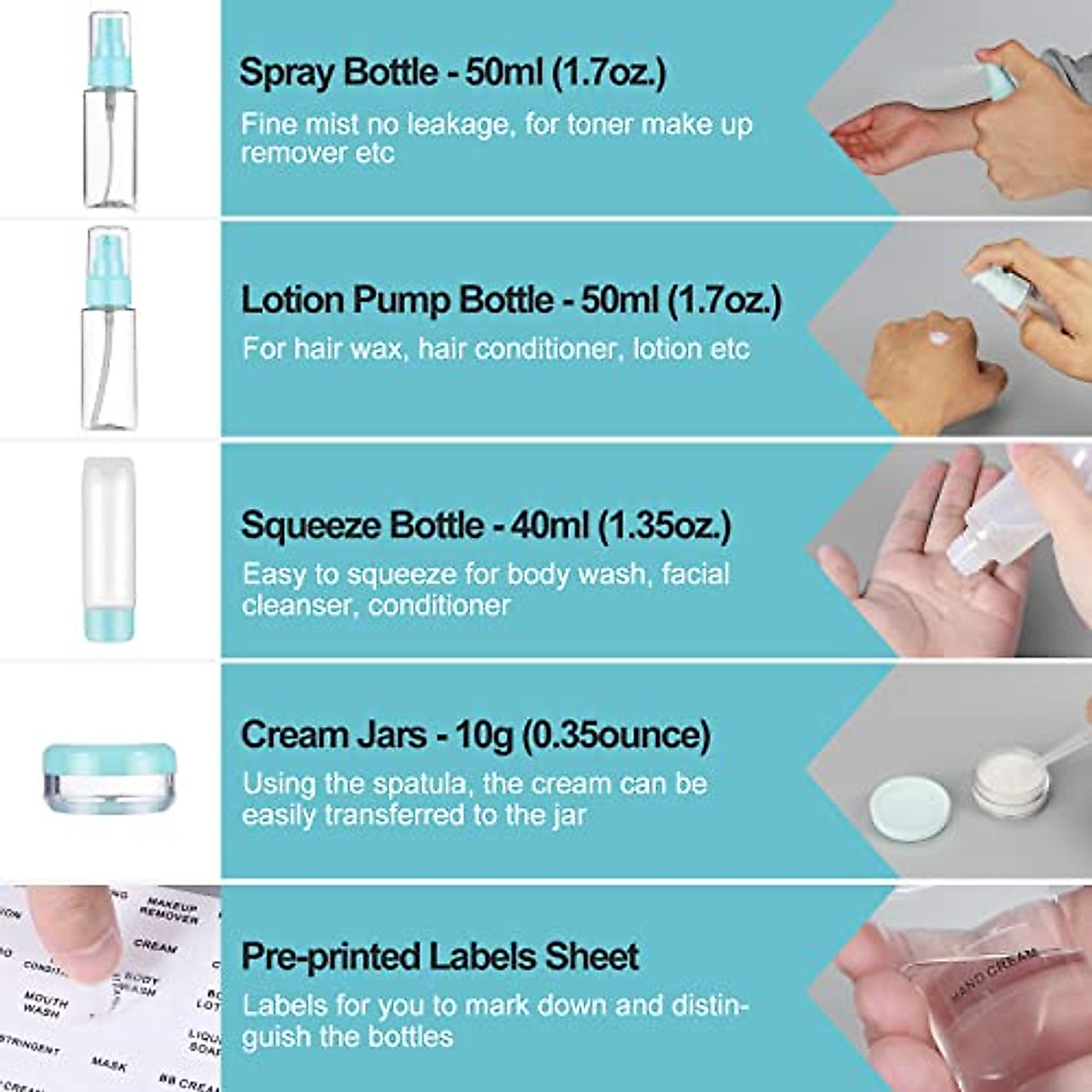 NUTAKI Tsa Approved Travel Toiletry Bottles Containers Kit (LEAKPROOF BPA FREE) Travel Accessories - 12 Pieces/Clear Case