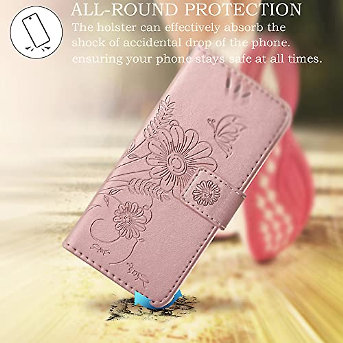 kazineer Leather Wallet Cover Phone Case for Xiaomi Redmi 9A/Xiaomi Redmi 9AT, with RFID Blocking Card Holder Slots (Rose Gold)
