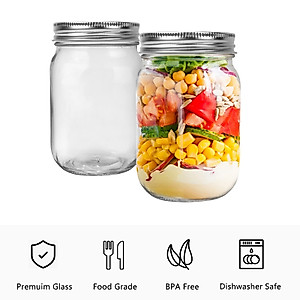 20 Pack Glass Mason Jars, 12 oz Clear Glass Jars with Regular Mouth and Silver Metal lids, Canning Jars for Food Storage, Vegetables and Dry Food, Includes 30 Black Labels
