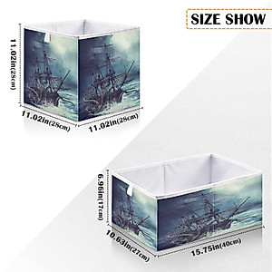 Blueangle Pirate Ship Cube Storage Bin, 11 x 11 x 11 in, Large Collapsible Organizer Storage Basket for Home Décor（413）