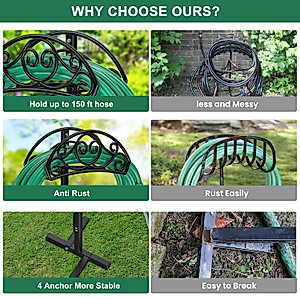 Sunvigor Garden Hose Holder Freestanding Water Hose Holder with 4 Spikes, Heavy Duty Hose Holder Detachable Metal Garden Hose Storage Stand Rack for Outside