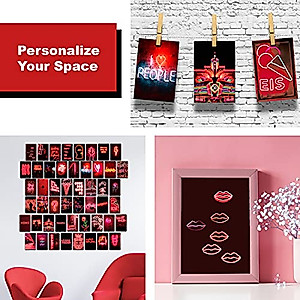 KOLL DECOR Red Aesthetic Room Decor Wall Collage Aesthetic - 50 Set 4''x6'' Prints Neon Dark Red photo Wall Collage Kit Decoration Pictures for Teen Girls Academia Bedroom Posters