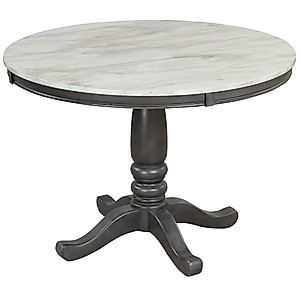 Modern 5-Piece Round Table and Chairs Set for 4 Persons, Solid Wood Dining Table Set with 4 Dining Chairs, Marble Veneer Kitchen Table Sets for Small Space Dining Room (Gray+Marble Veneer Table)