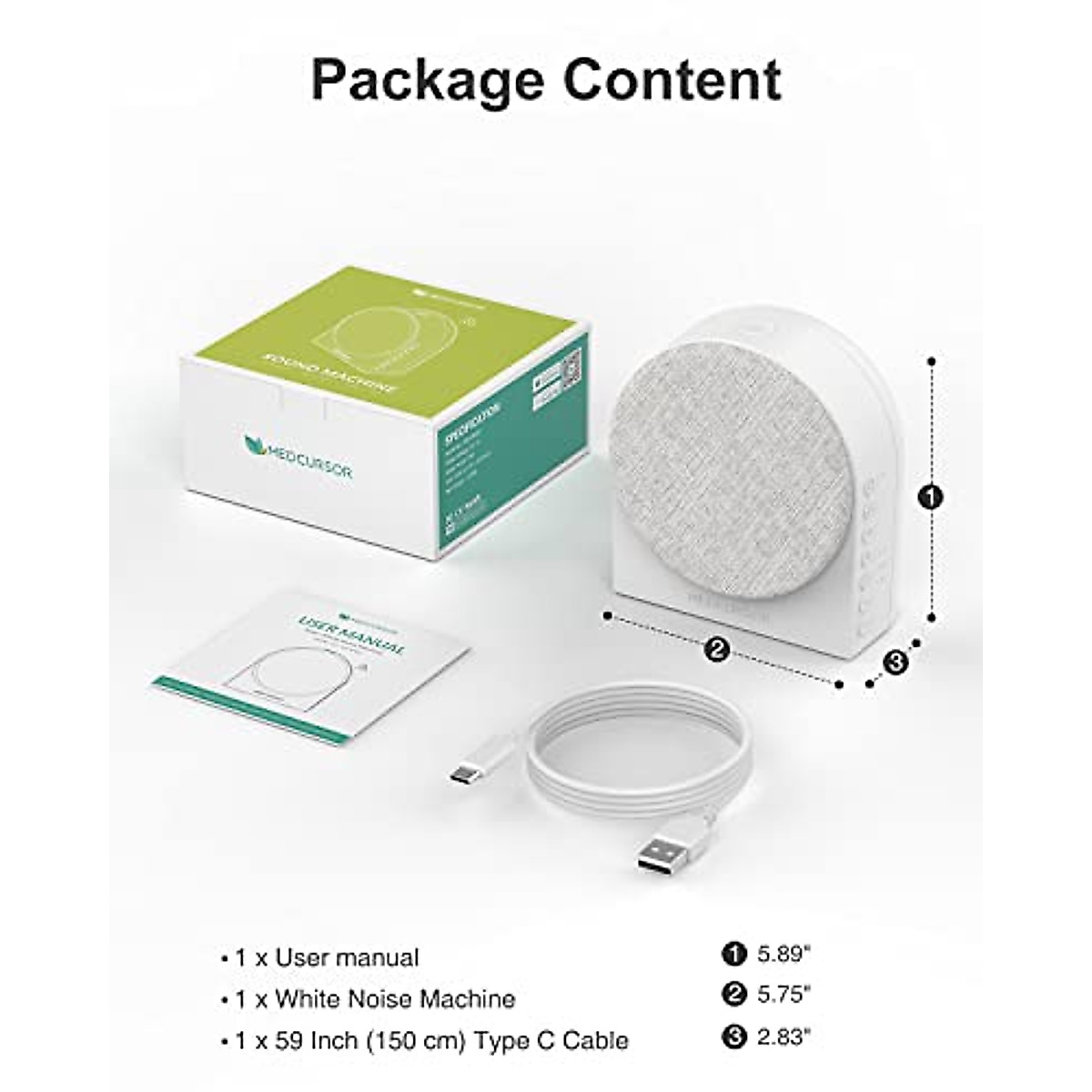 Medcursor White Noise Machine- Sleep Sound Machine with Adjustable Night Light, 29 Soothing Sounds for Sleeping, Memory Function, Compact Sleep Timer Therapy for Adult & Baby, No AC Adapter (White)