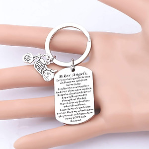 WSNANG Biker Gift Motorcycle Gift Biker Angels Let Your Halo Guide The Way And Keep Me Safe From Harm Biker Prayer Keychain (Biker Angels DT)