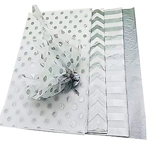 TTLLQQ tissue paper gift wrap paper bulk metallic color tissue paper wrapping paper gift Christmas Valentine's Day party (20 * 14 inches 120 silver sheets)