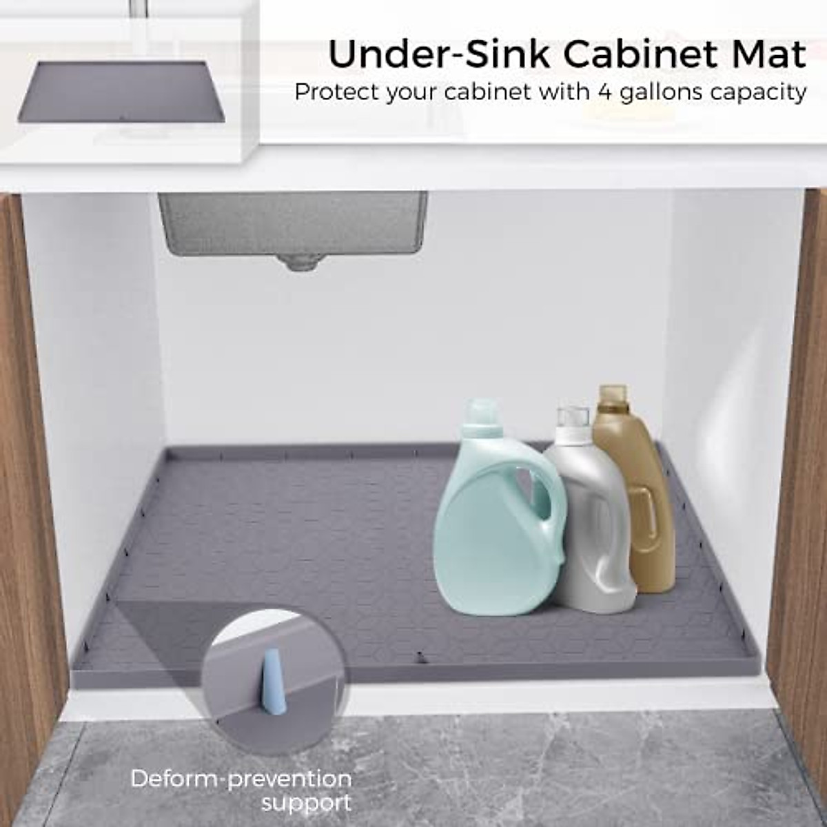 Waterproof Under Sink Mat for 36"Cabinet, Flexible Silicone Cabinet Protection Mat, Under Sink Tray, Drips Leaks Spills Protector, 35x22"Cabinet Liner for Kitchen, Bathroom