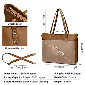 S-ZONE Women Genuine Leather Tote Handbag Shoulder Bag Bundle with Vintage Bucket Crossbody Purse