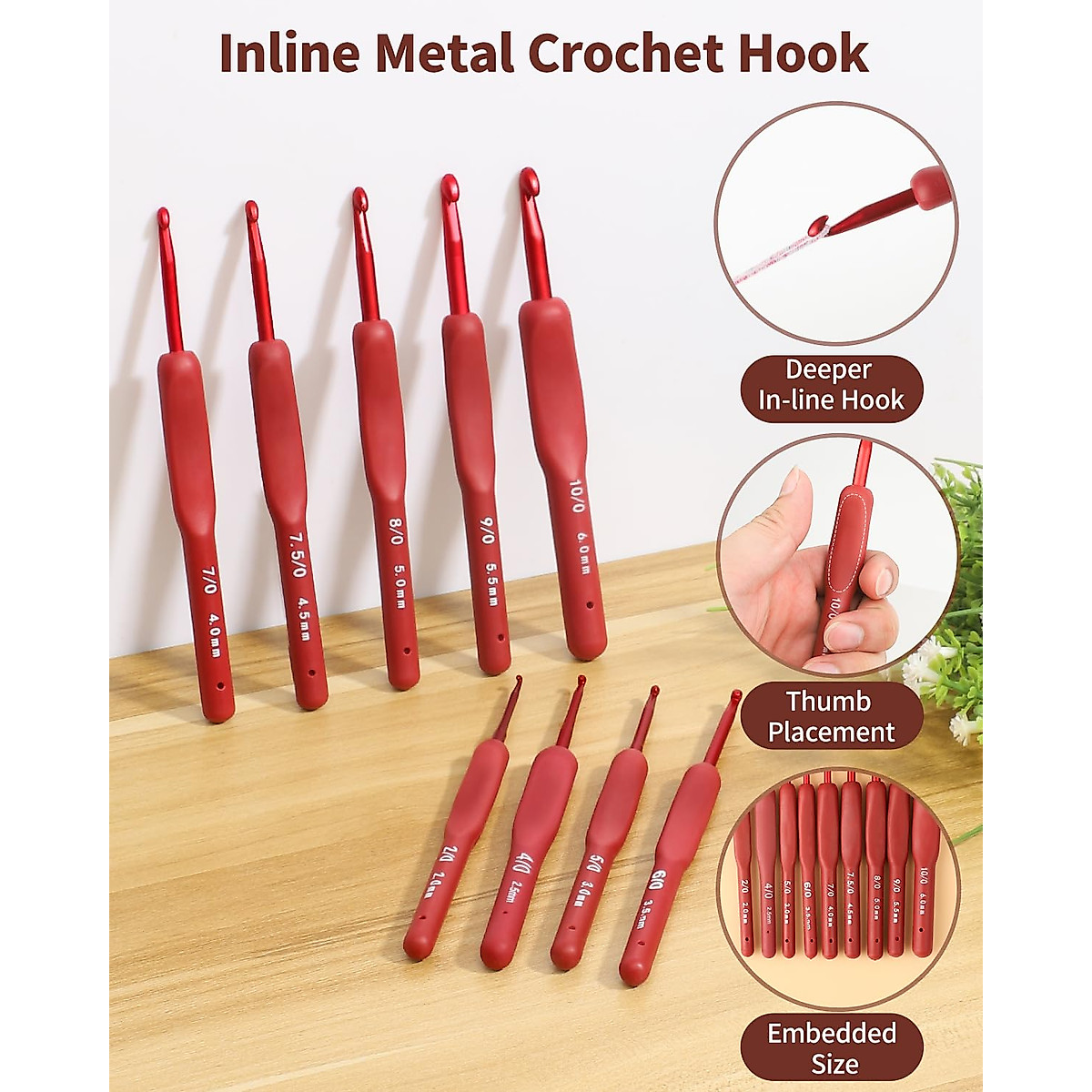 Large Yarn Bowl Holder, 8.7''Knitting Bowl with 9pcs Crochet Hooks, Wooden Yarn Holder Dispenser Yarn Storage Bowls for Crocheters Knitters Craft (Brown 8.7inch)