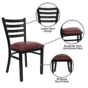 Flash Furniture 4 Pk. HERCULES Series Black Ladder Back Metal Restaurant Chair - Burgundy Vinyl Seat