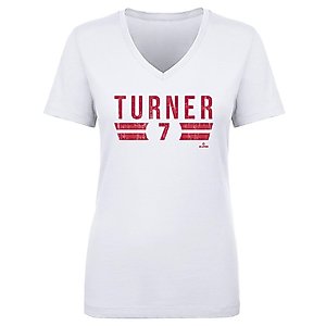 500 LEVEL Trea Turner Shirt for Women (Women's V-Neck, X-Large, White) - Trea Turner Philadelphia Font