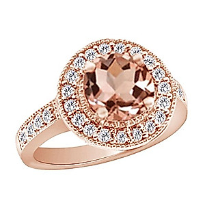 AFFY 2.72 cttw Simulated Pink Morganite & White Natural Diamond Halo Engagement Wedding Ring in 14k Rose Gold with Ring Size 8.5