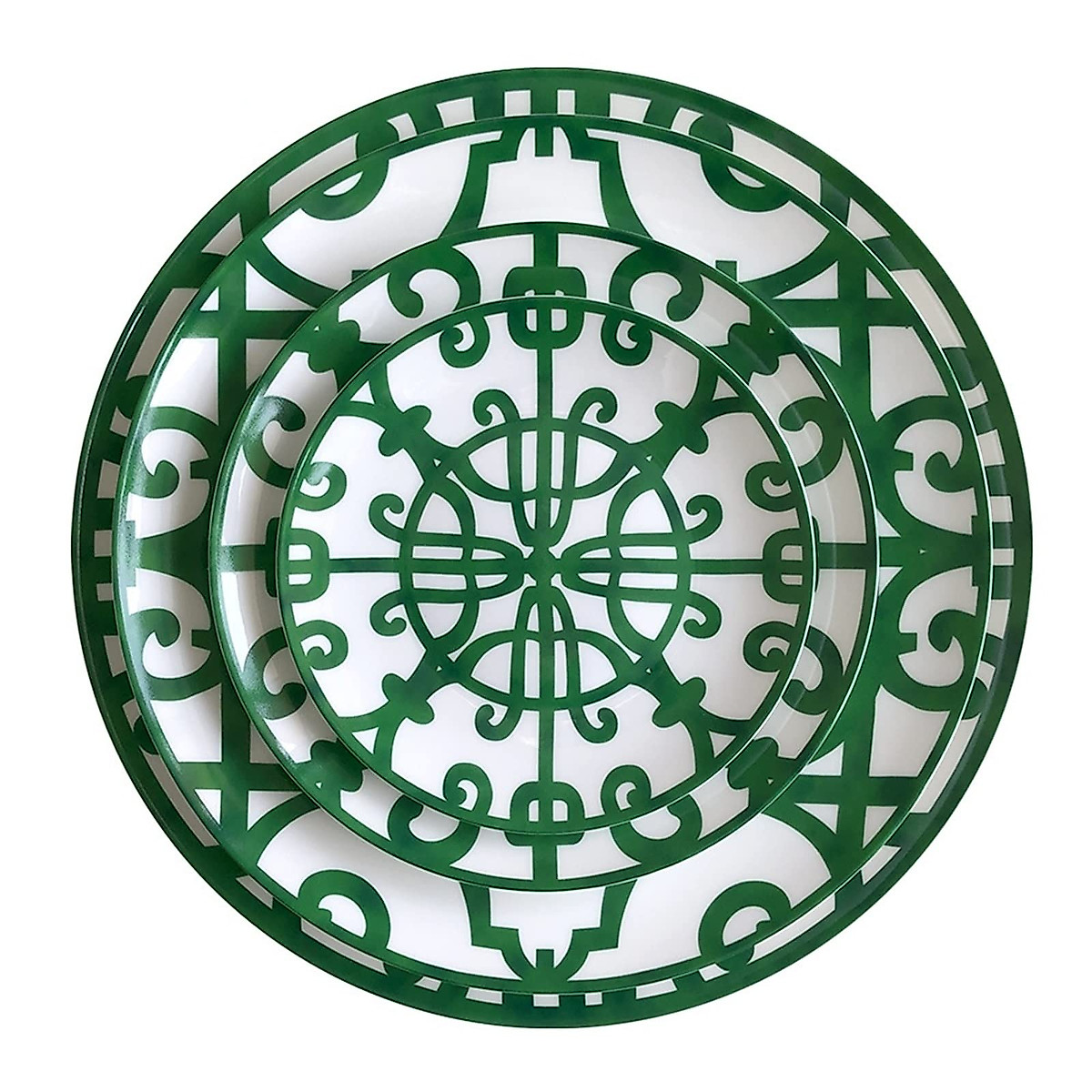OUSIKA Plates Four-Piece Ceramic Plate Hand-Painted Red Art Creative Round Tableware Dinner Plate Set Wedding Pasta Charging Plate Plate (Color : Green)