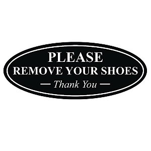 All Quality Oval Please Remove Your Shoes Thank You Sign - Black Small