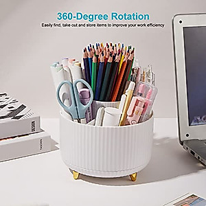 Lolocor Desk Pencil Pen Holder, 5 Slots 360 Degree Rotating Desk Organizers Pencil Pen Organizers for Desk Desktop Storage Stationery Supplies Pencil Cup Pot for Office School Home Art Supply White
