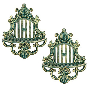 Sungmor Cast Iron Wall Mounted Floating Shelves, Set of 2 Teal Vintage Wall Hanging Decor - Victorian Style Metal Wall Shelves - Display Ledge Storage Rack for Living Room, Bathroom, Bedroom