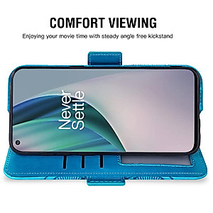 Asuwish Compatible with OnePlus Nord N10 5G Wallet Case and Tempered Glass Screen Protector Flip Cover Card Holder Cell Phone Cases for One Plus N 10 G5 1 Plus 10N 1plus One+ 1+ N105G Women Men Blue