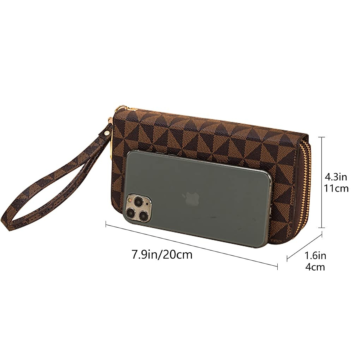 Veki Women's Wallet Double Zipper Pocket Wallets with Wrist Strap, Leather Credit Card Purse for Women Men (Brown)