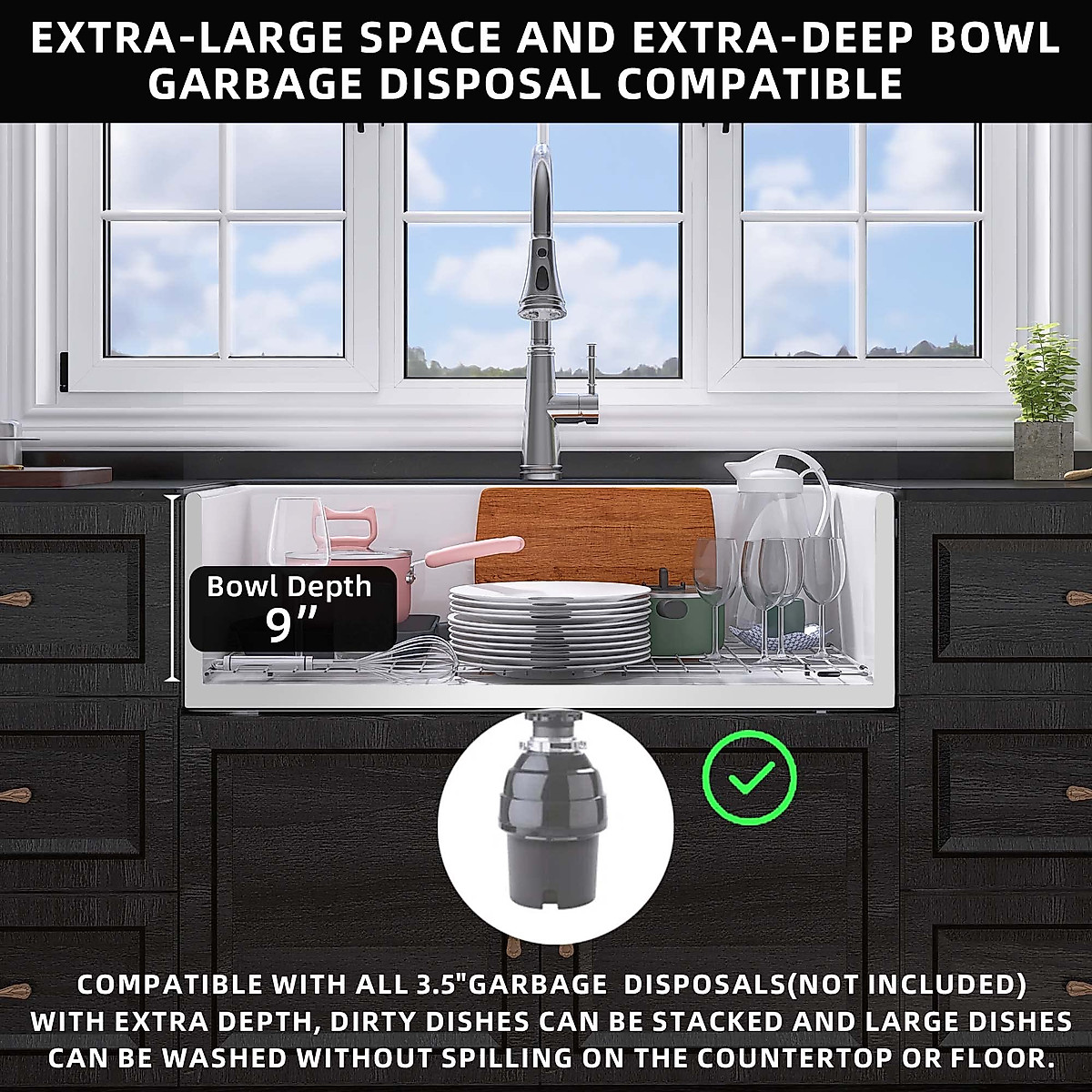 Miuara Farmhouse Sink 33 Inch White Farmhouse Sink Farm Sink Farmhouse Kitchen Sink Apron Sink Fireclay Sink Farmer Sink Undermount Kitchen Sink White Kitchen Sink Single Bowl with Accessories