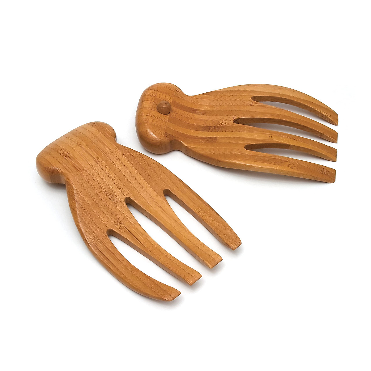 Lipper International Bamboo Wood Salad Hands With Knob Handles, 4" x 7.25" x 1.25", One Pair