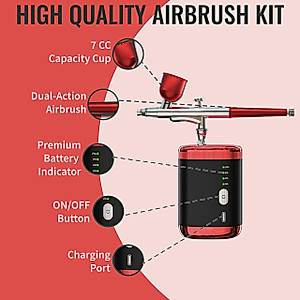 AirBrush Kit with Compressor Portable Barber Airbrush Kit 32PSI High Pressure Cordless Airbrush compressor, 1800mAh Rechargeable Auto Handheld Airbrush gun for Makeup, Nail Art, Painting, Cake Decor