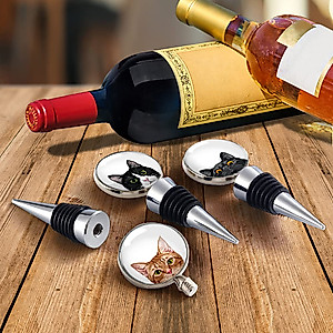 WIRESTER Set of 3 Stainless Steel Decorative Wine Bottle Stoppers For Bar, Holiday, Party, Wedding - Orange Tabby Cat, Black Bombay Cat, Tuxedo Cat