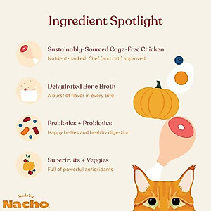 Made by Nacho Bone Broth Infused Dry Cat Kibble - Cage-Free Chicken & Pumpkin Recipe - Premium Grain-Friendly Cat Food 4lb Bag