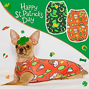 5 Pieces Dog Shirt Breathable Pet T-Shirt Pullover Shamrock Cute Dog Puppy Clothes Plaid Heart Printed Green Funny Dog Apparel Costume for Small Large Dog Cat (Large)