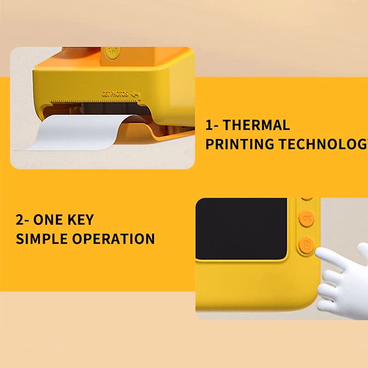 Kids Camera Instant Print, 48 Mega Pixels and 1080P Resolution HD Digital Video Cameras for Girls Boys 3-12 Years Old with 32GB SD Card,Color Pens,Print Papers(Yellow)