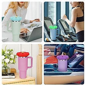 for Stanley Cup Accessories on Tumbler Lid - Silicone Dust-proof Flower Lid Cover for Stanley 40 oz Tumbler with Handle - Anti-Scratch Protector Glove for Stanley Topper 40 oz - Purple