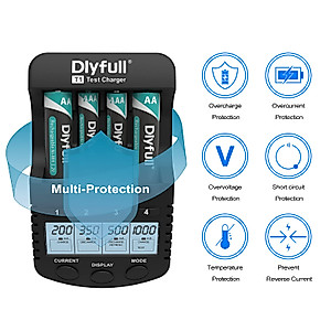 Dlypow Multifunction Batteries Charger for Ni-MH/CD AA AAA Rechargeable Batteries Charger, Smart Charger(Charge,Discharge,Refresh,Capacity Test Function), LCD Display USB Input