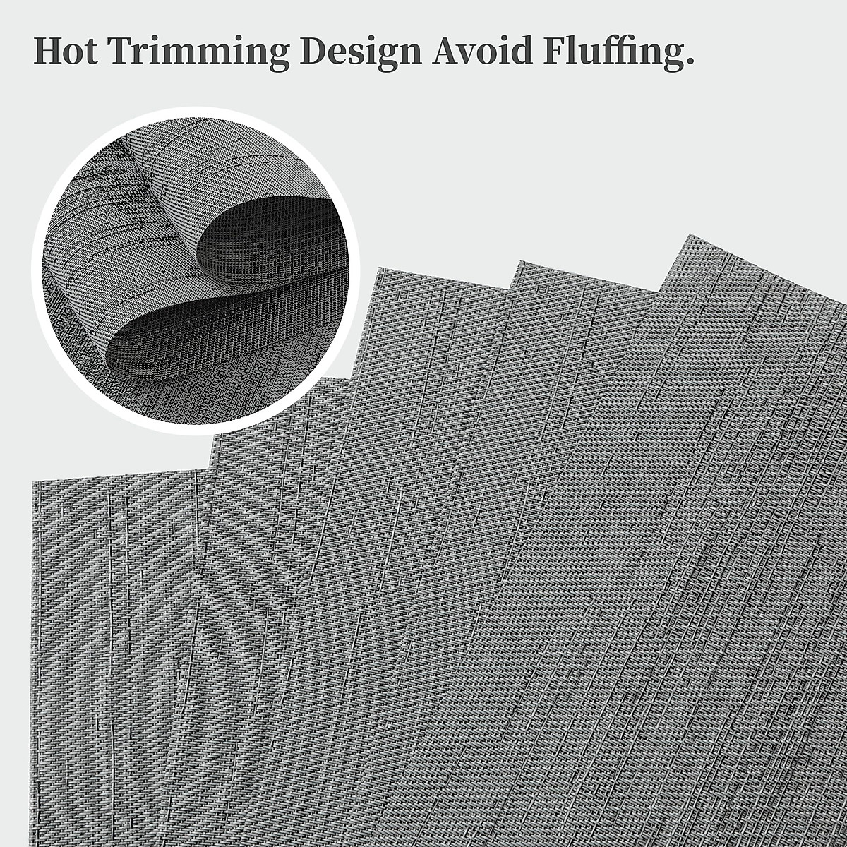 Leetaltree Grey Placemats, Heat Resistant Non-Slip Place mats for Dining Table, Washable Durable PVC Vinyl Woven Table Mats (Set of 4)