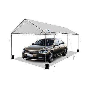 Carport Canopy 10'x20' Heavy Duty Carport, Waterproof & UV Protected Garage Top Tarp Shelter Cover with Reinforced Steel Cables, Outdoor Portable Garage for Car, Boat Tent, Light Grey