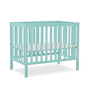 Dream On Me Edgewood 4-In-1 Convertible Mini Crib In Mint, JPMA Certified, Non-Toxic Finish, New Zealand Pinewood, With 3 Mattress Height Settings, Included 1" Mattress Pad