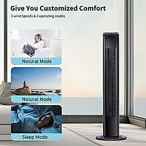 AKIRES Oscillating Tower Fan 30 Inch Portable Light-Weight Space-Saving Quiet Bladeless Floor Fan for Office kitchen Living Room Tower Fan with Remote Control,3 Speeds,3 Modes,7.5H Timer