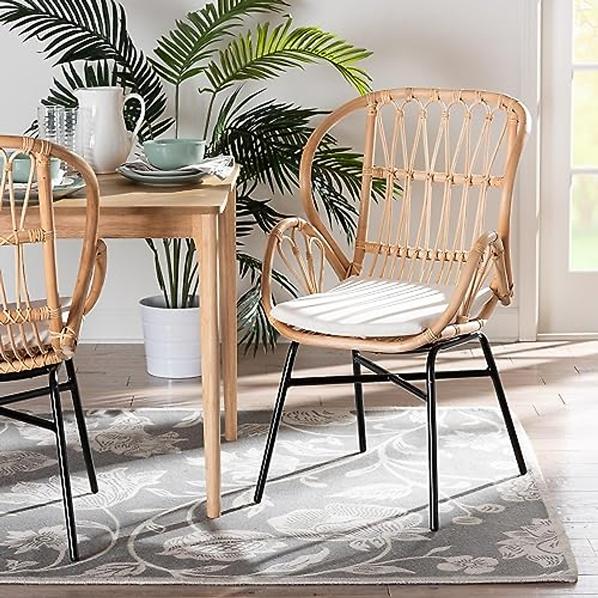 Baxton Studio Caelia Dining Chair, Natural Brown/Black