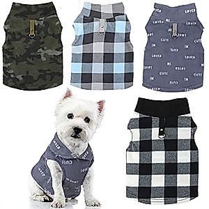 4 Pieces Winter Fabric Dog Sweater with Leash Ring Soft Fleece Vest Dog Clothes Plaid Camouflage Warm Puppy Dog Jacket Pullover Clothes for Small Boy Dogs Cat Puppy Chihuahua (S)